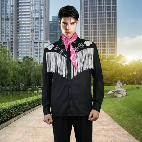 Western Cowboy Ken Costume – Retro Long Sleeve Fringe Shirt with Scarf ...